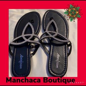 west loop Shoes | Nwt Black White Striped Bow Sandals Flats | Poshmark